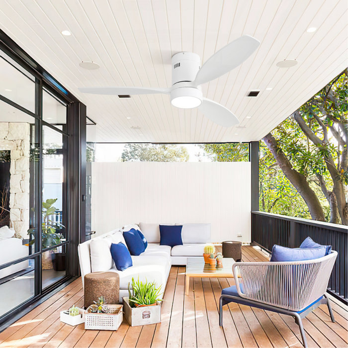 Ivy Bronx 52 Inch Flush Mount Solid Wood Ceiling Fan With 6 Speed
